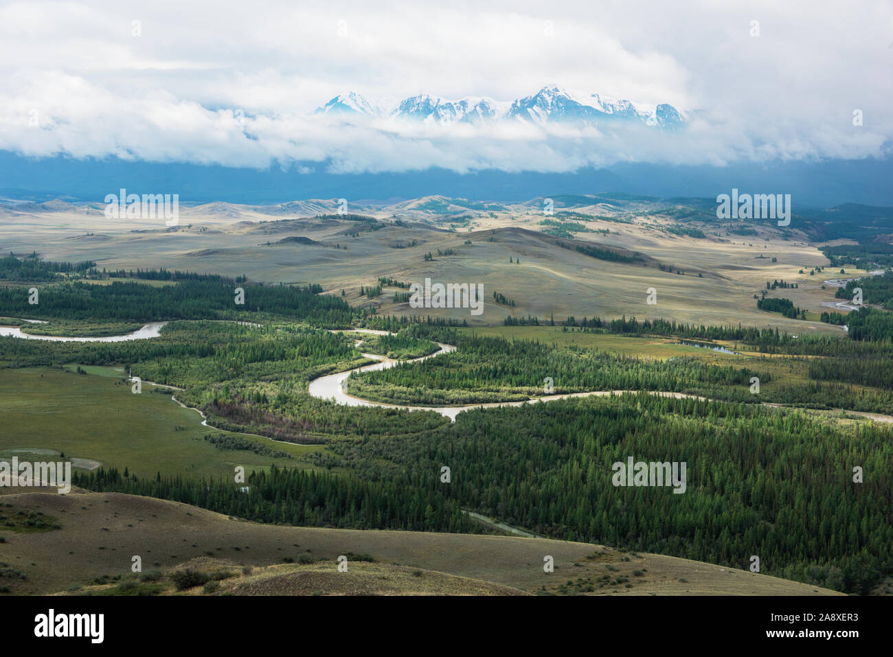 Panorama of Kurai steppe and Chuya river Stock Photo - Alamy