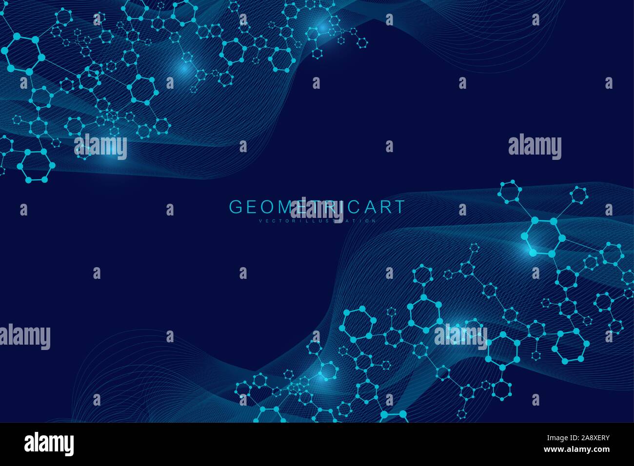 Science network pattern, connecting lines and dots. Technology hexagons ...