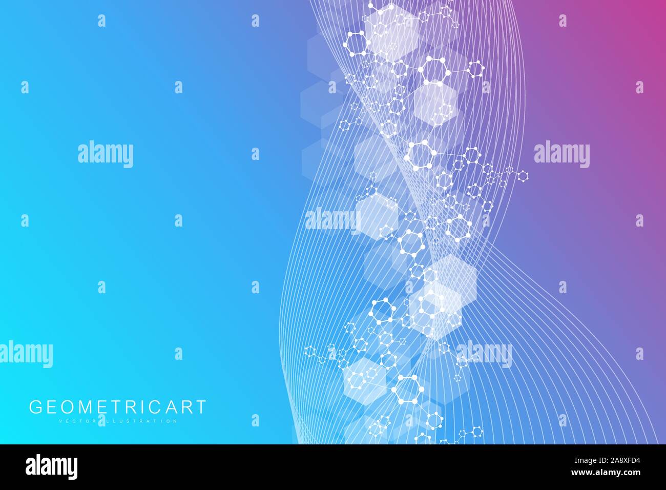 Science network pattern, connecting lines and dots. Technology hexagons ...