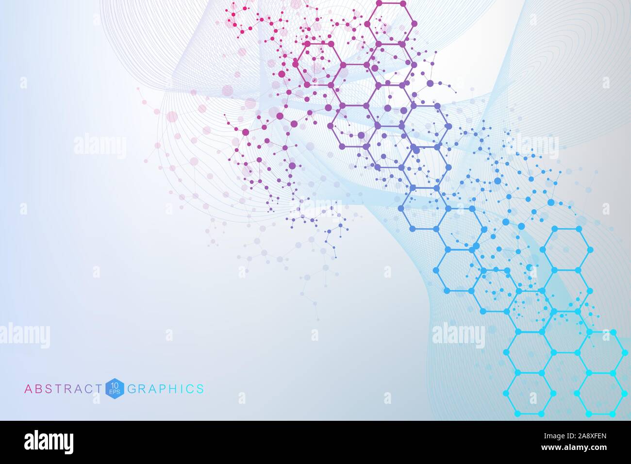 Science network pattern, connecting lines and dots. Technology hexagons ...