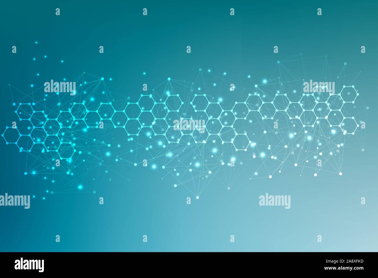 Science network pattern, connecting lines and dots. Technology hexagons ...