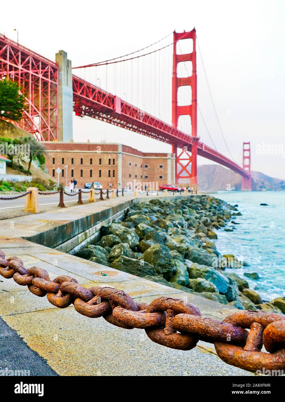 View of Golden Gate Bridge along the coastline in San Francisco Stock ...