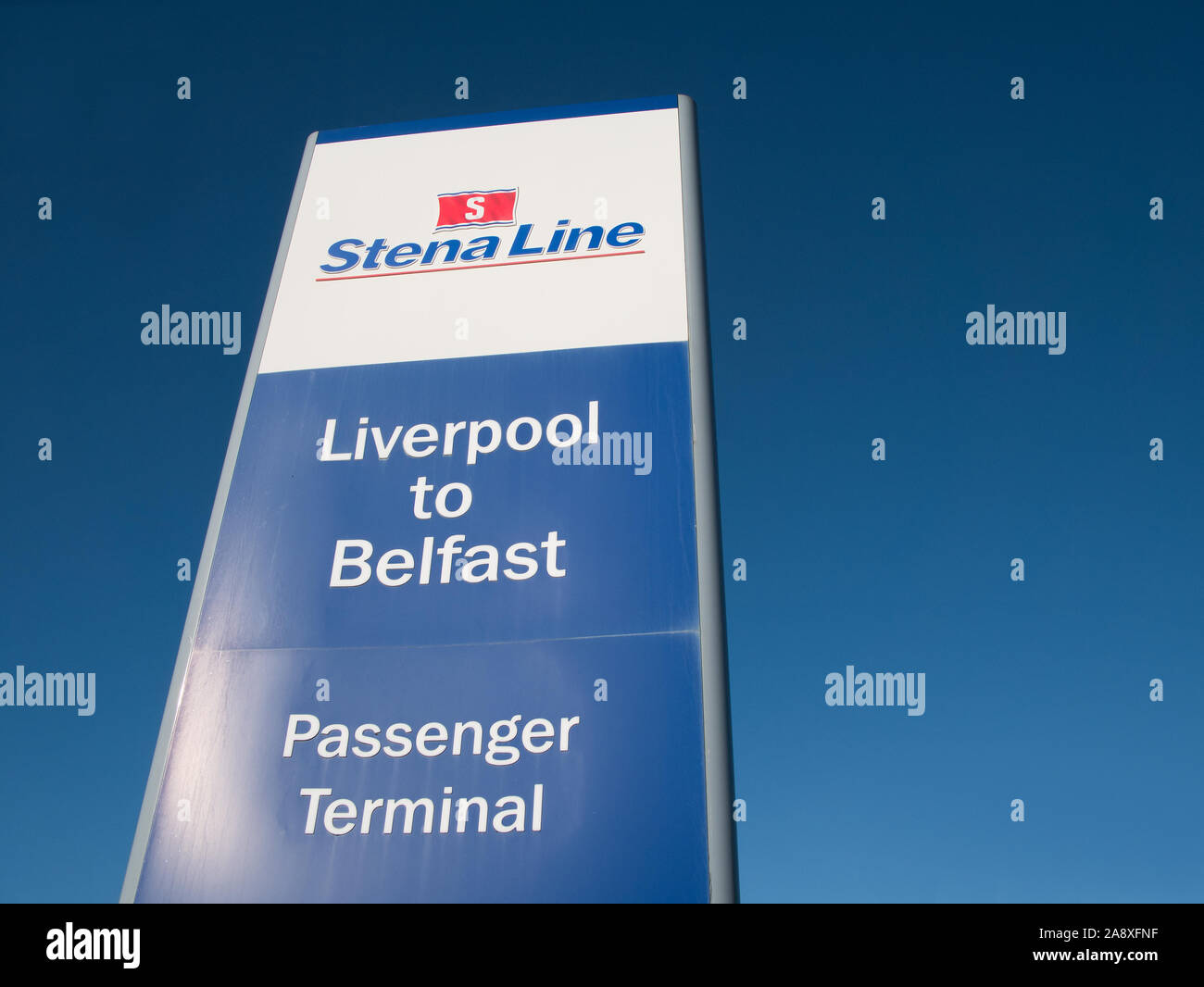 A sign outside the Stena Line ferry terminal at 12 Quays in Birkenhead ...
