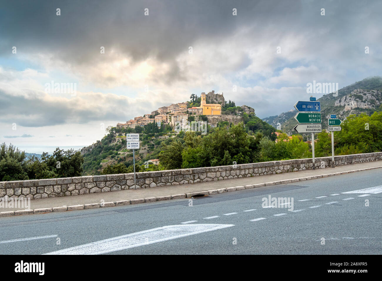 View from the road that connects the villages of the French Riviera of ...