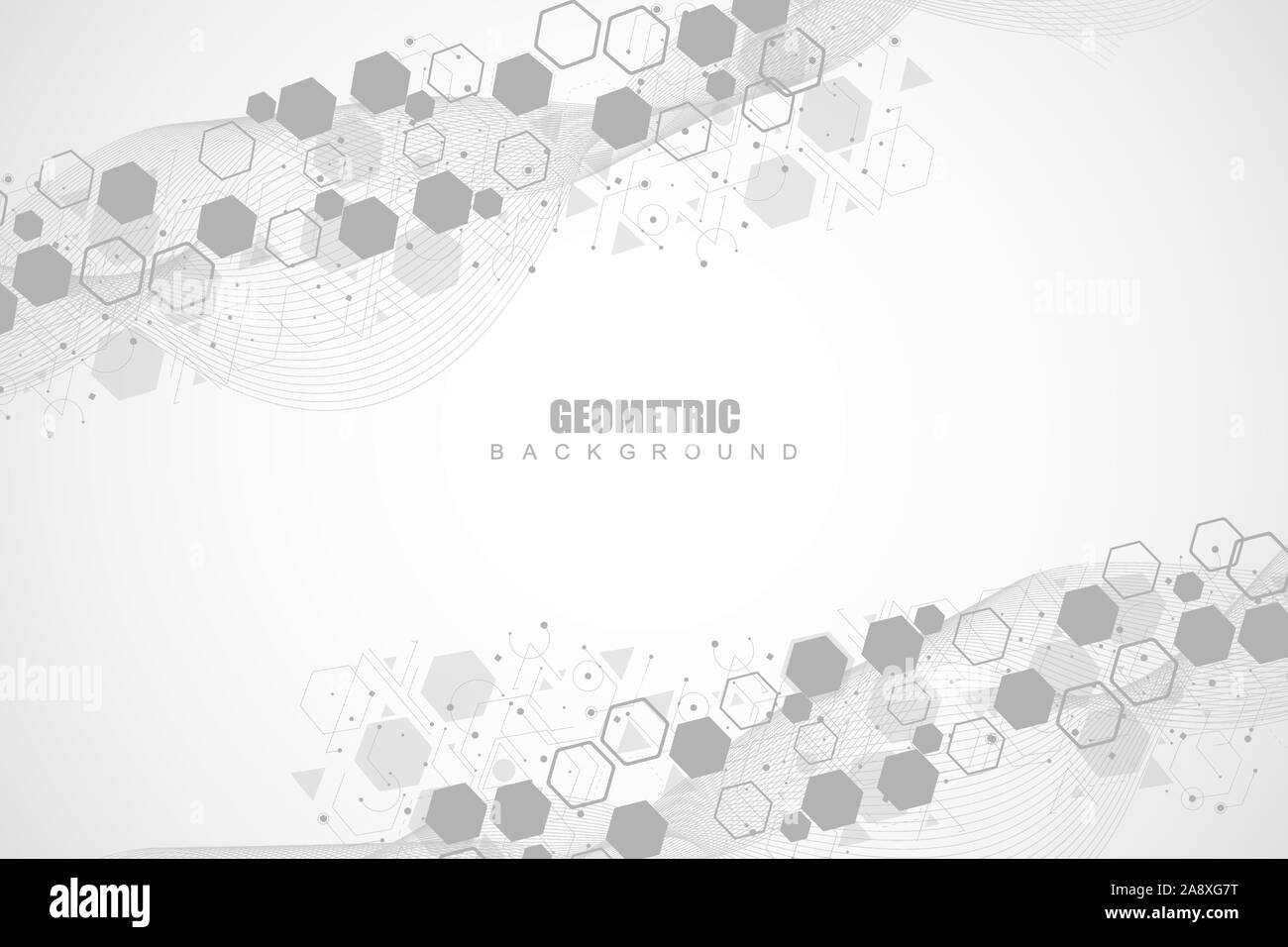 Science network pattern, connecting lines and dots. Technology hexagons ...