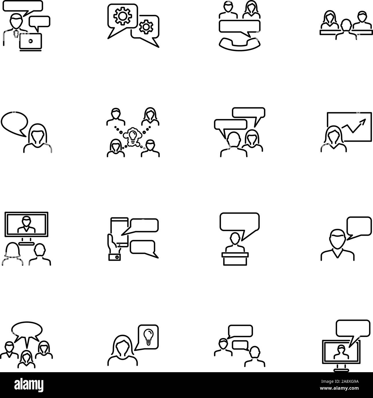 Business Communication outline icons set - Black symbol on white ...