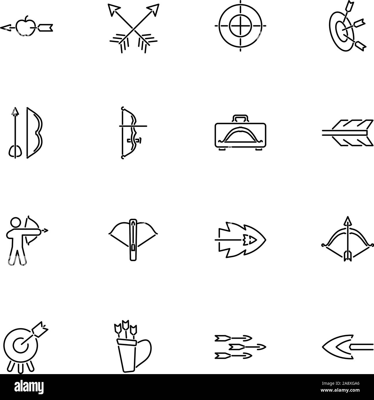 Bows and Arrows, Archery outline icons set - Black symbol on white ...