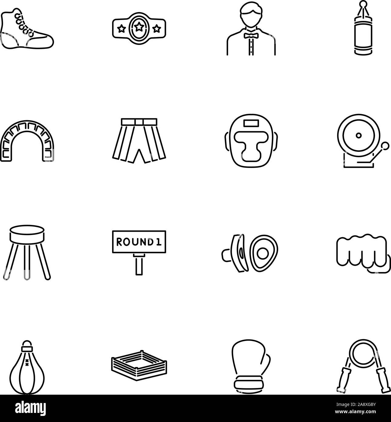 Boxing and Fighting, Box outline icons set - Black symbol on white ...