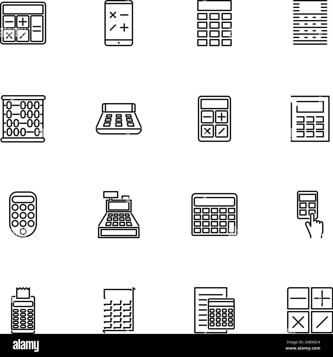 Calculation, Calculator outline icons set - Black symbol on white ...