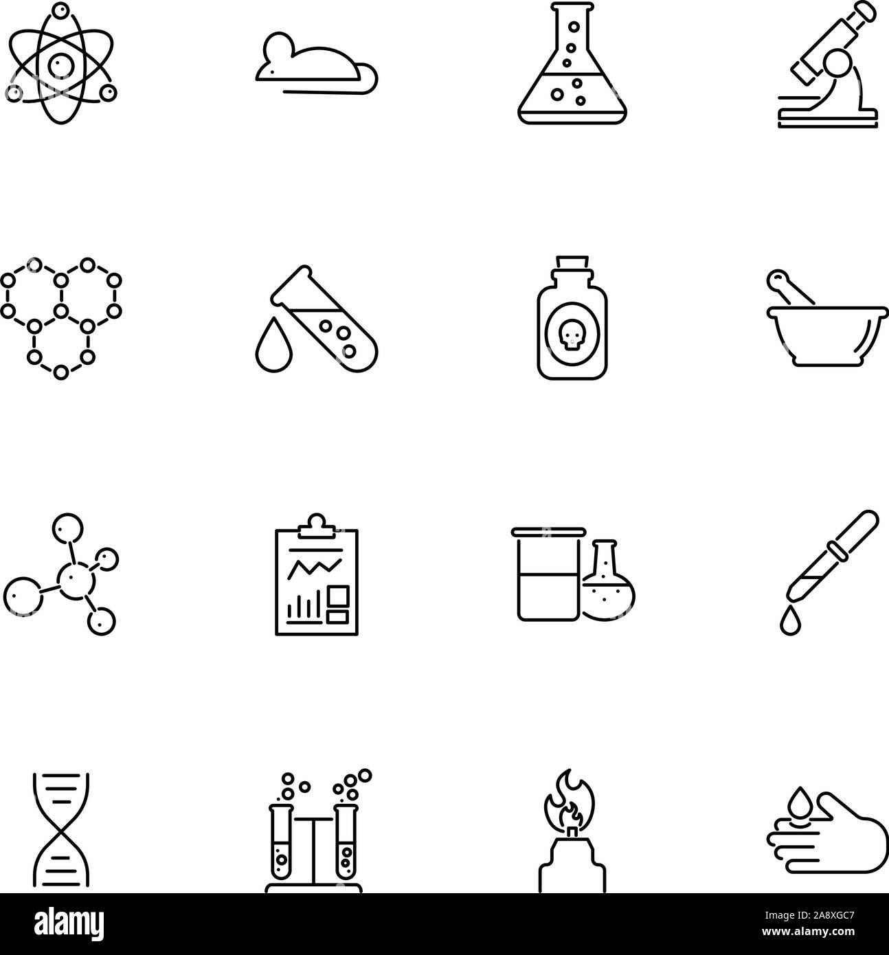 Chemical Science, Chemistry outline icons set - Black symbol on white ...
