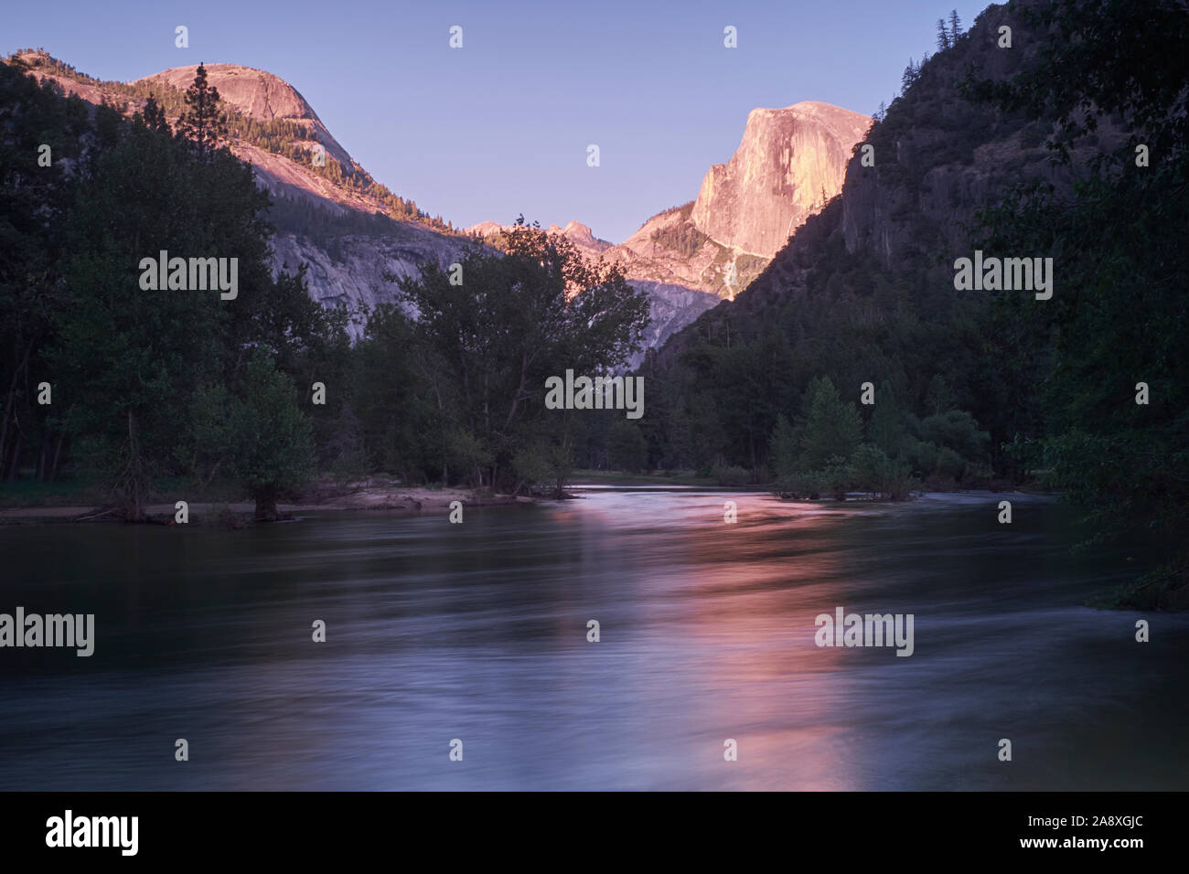 Half dome the river at sunset yosemite national park hi-res stock ...
