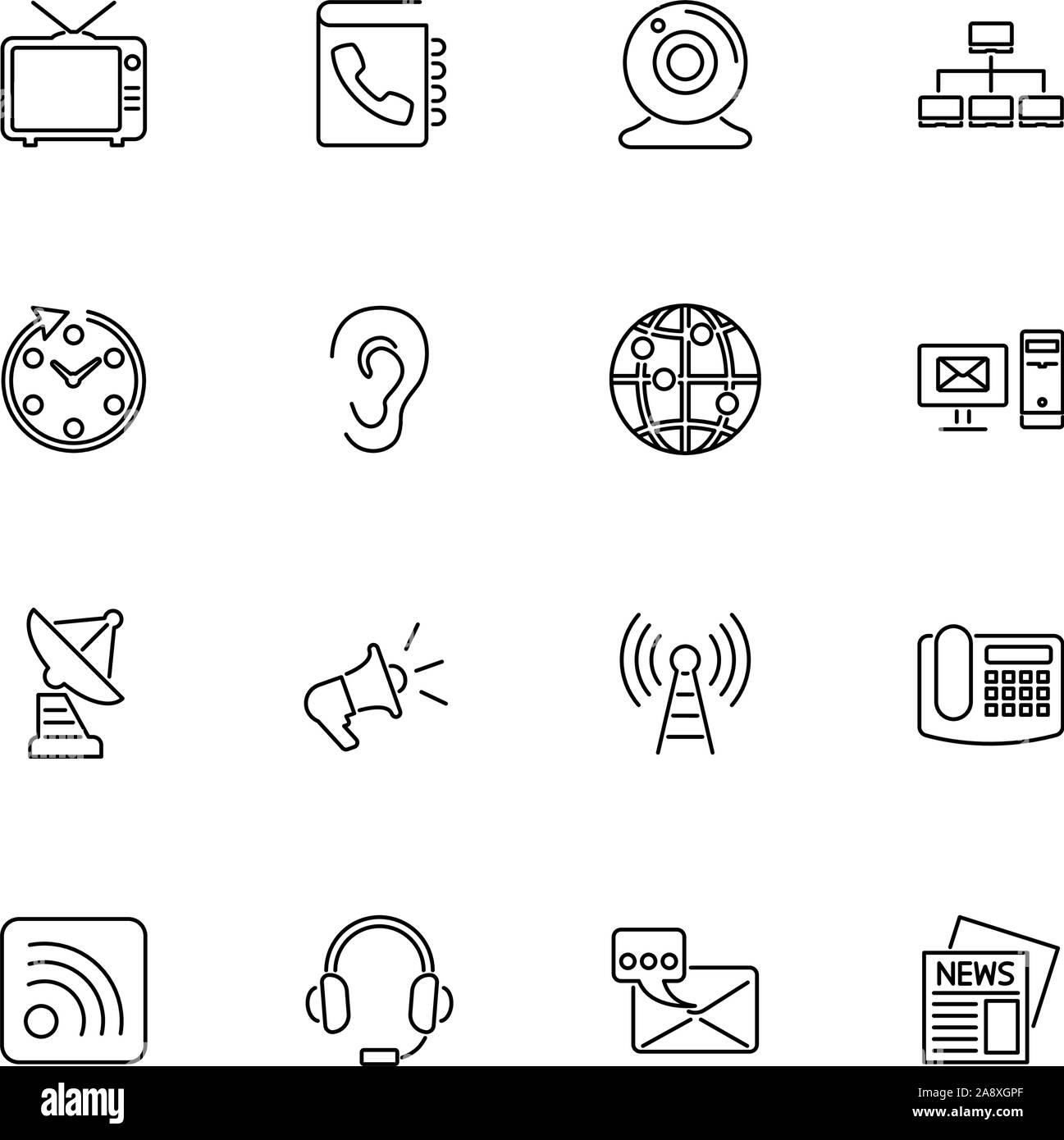 Communication, Social Network outline icons set - Black symbol on white ...