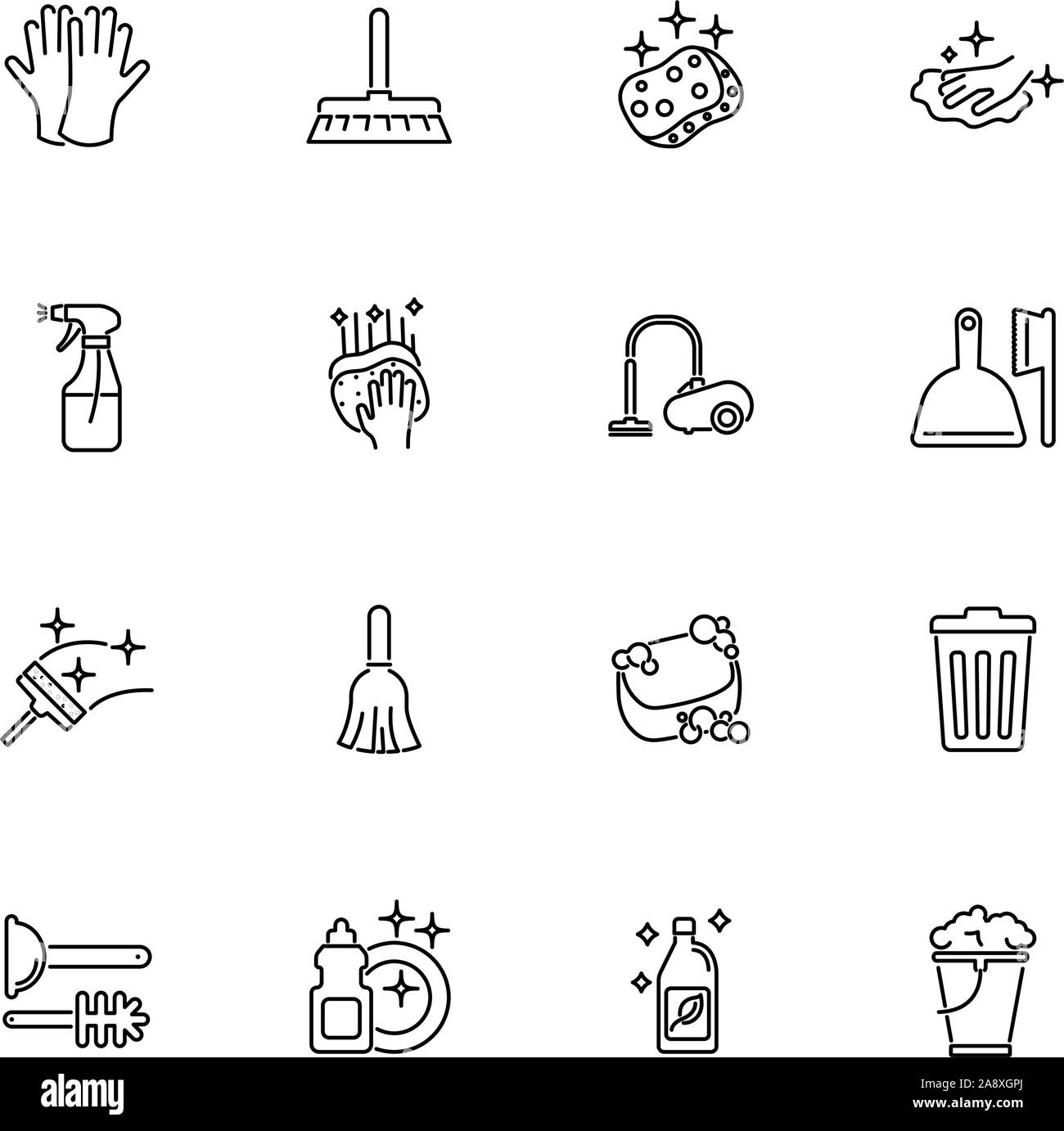 Cleaning, Clean House outline icons set - Black symbol on white ...