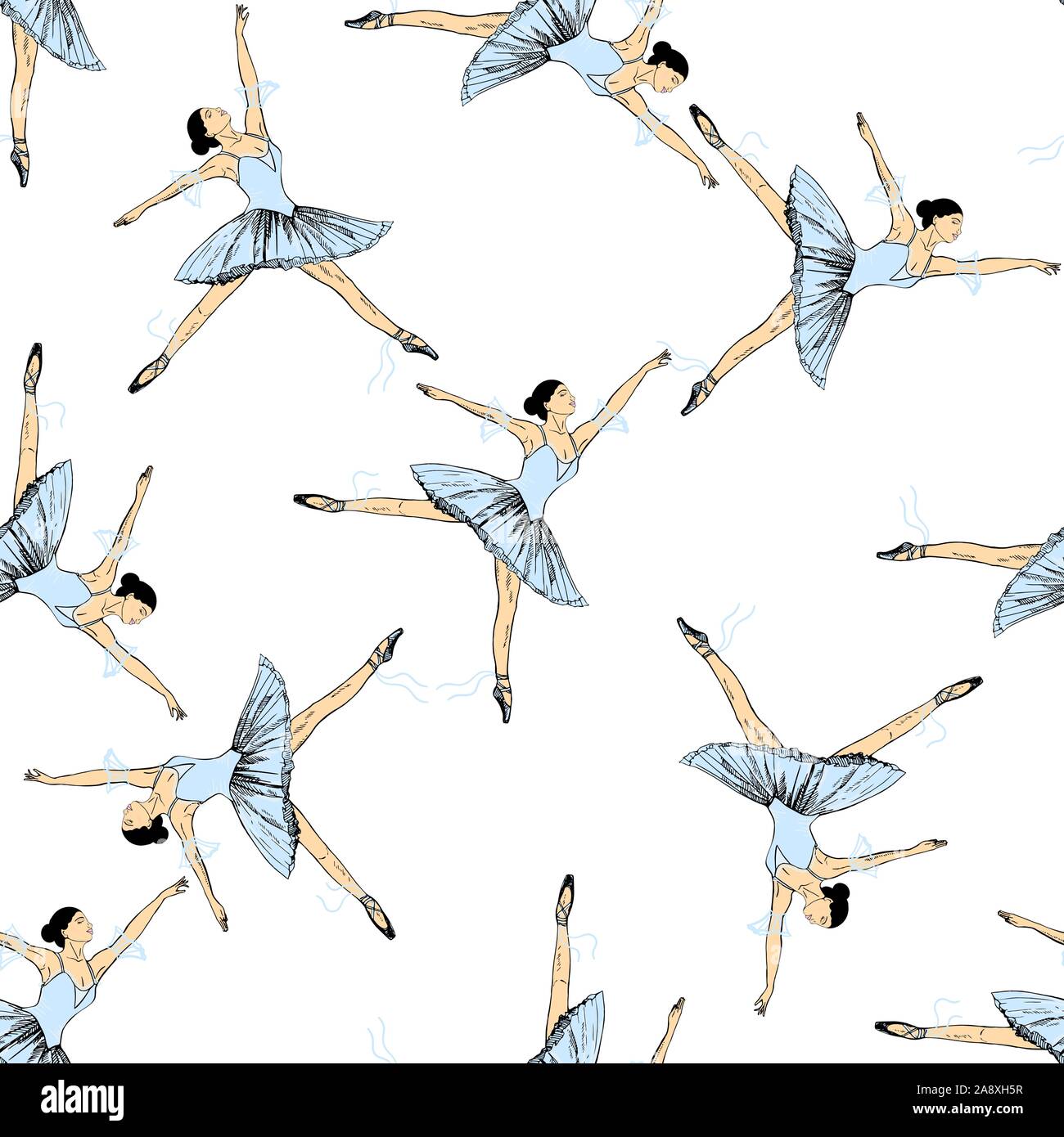 Seamless pattern of hand drawn sketch style abstract ballet dancers ...