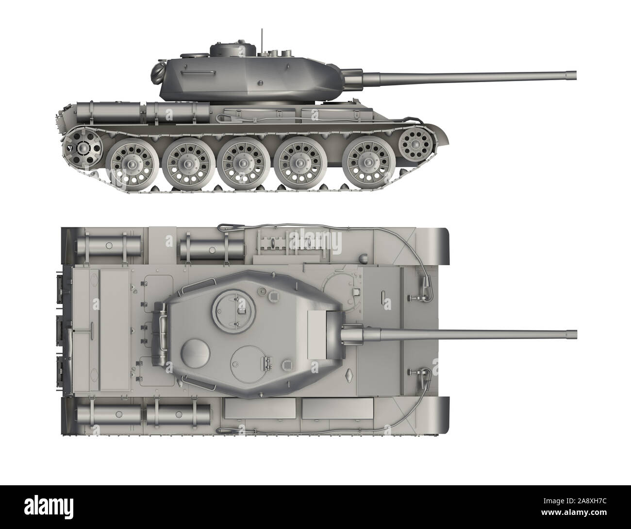 military tank side and top view isolated on white. 3d rendering Stock ...