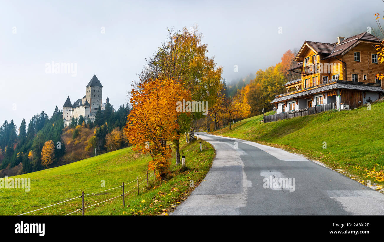 The Moosham Castle with fall foliage color in Austria, Europe Stock ...