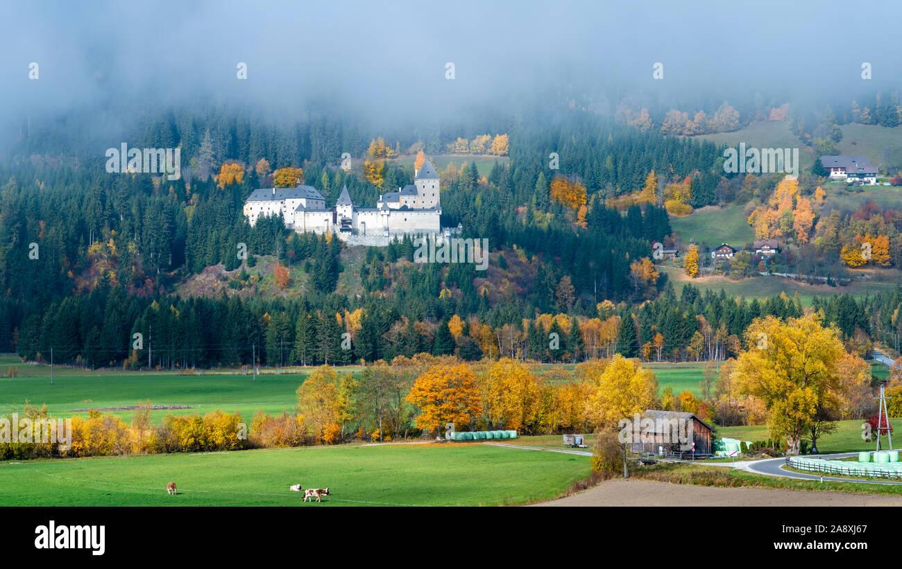 The Moosham Castle with fall foliage color in Austria, Europe Stock ...
