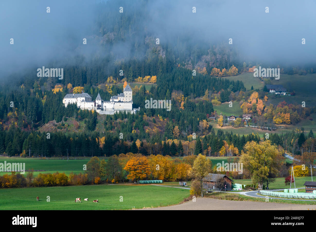 The Moosham Castle with fall foliage color in Austria, Europe Stock ...
