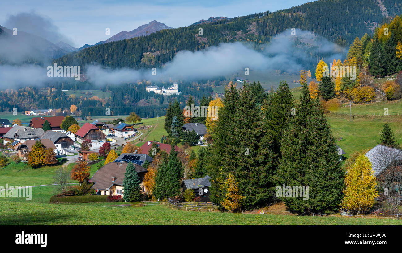 The Moosham Castle with fall foliage color near Unternberg in the ...