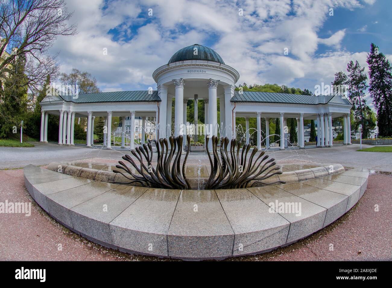 Colonnade (Kolonada) of cold mineral water springs in czech spa city ...