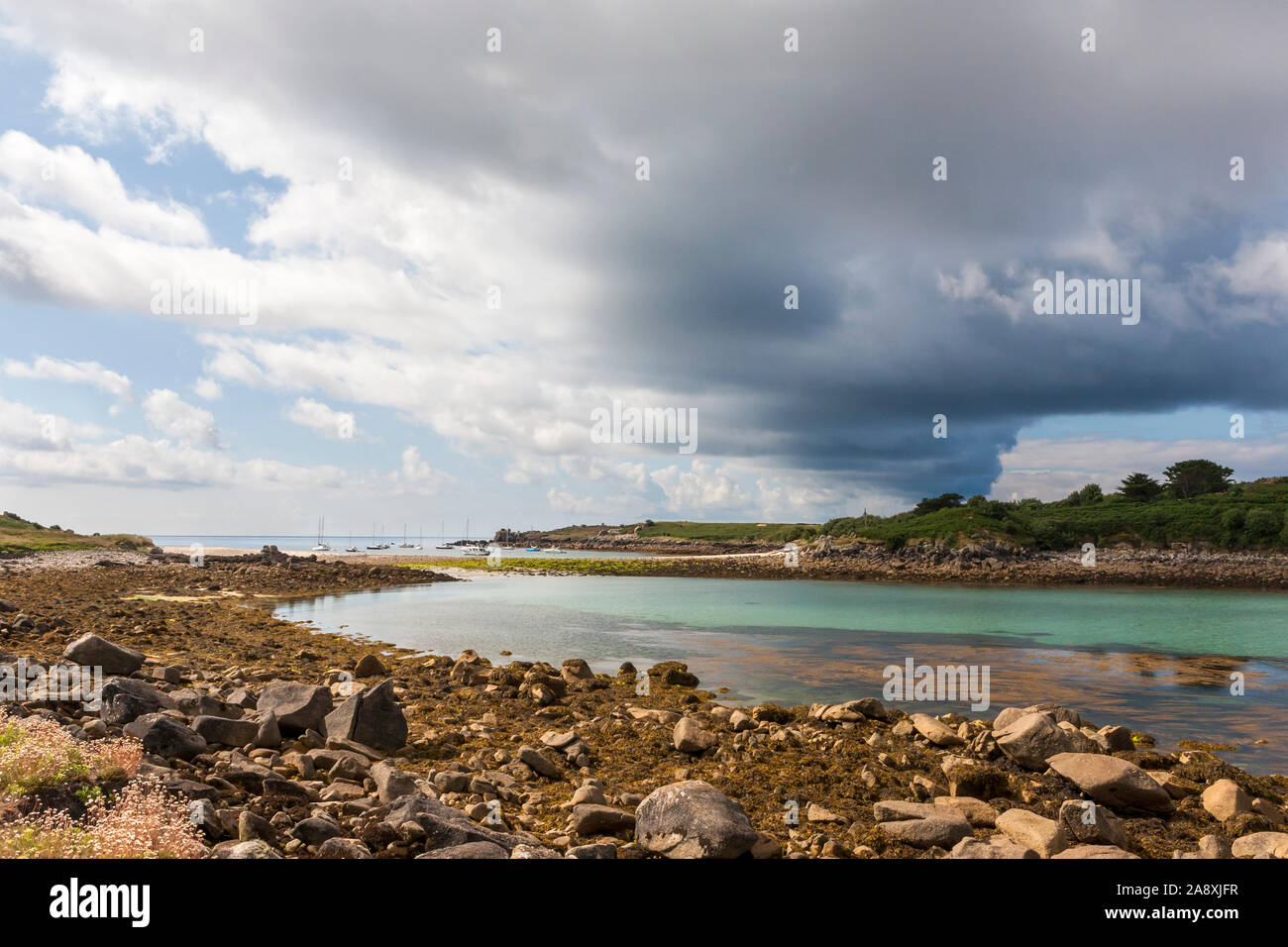 The sandspit, Gugh Bar, between St. Agnes and Gugh, Isles of Scilly ...
