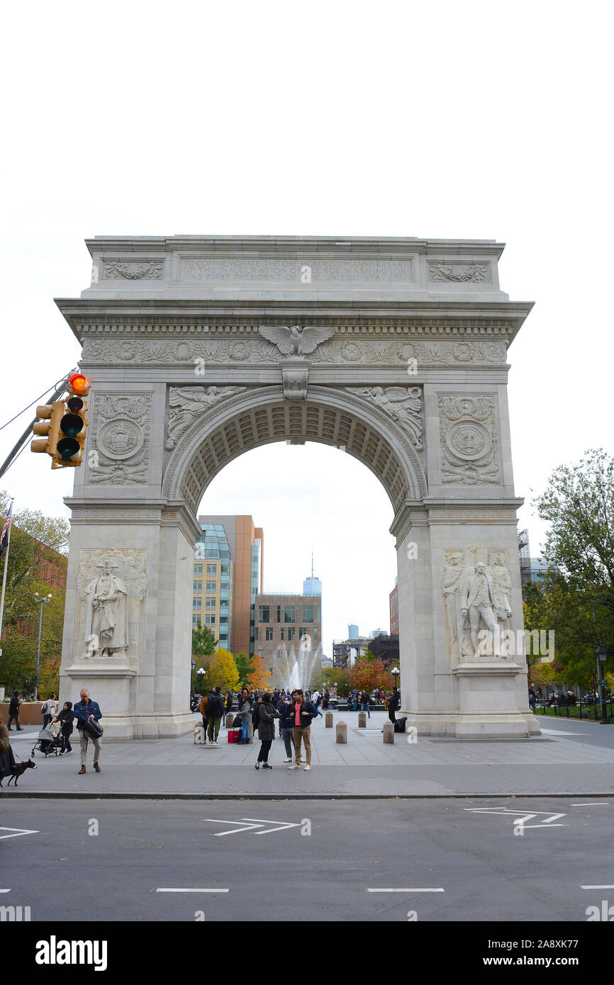 New York, NY - 05 NOV 2019: Washington Square Arch, a marble Roman ...