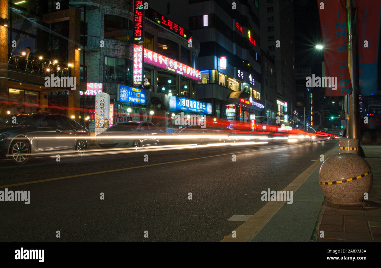 Beautiful night of Busan road traffic in South Korea Stock Photo - Alamy
