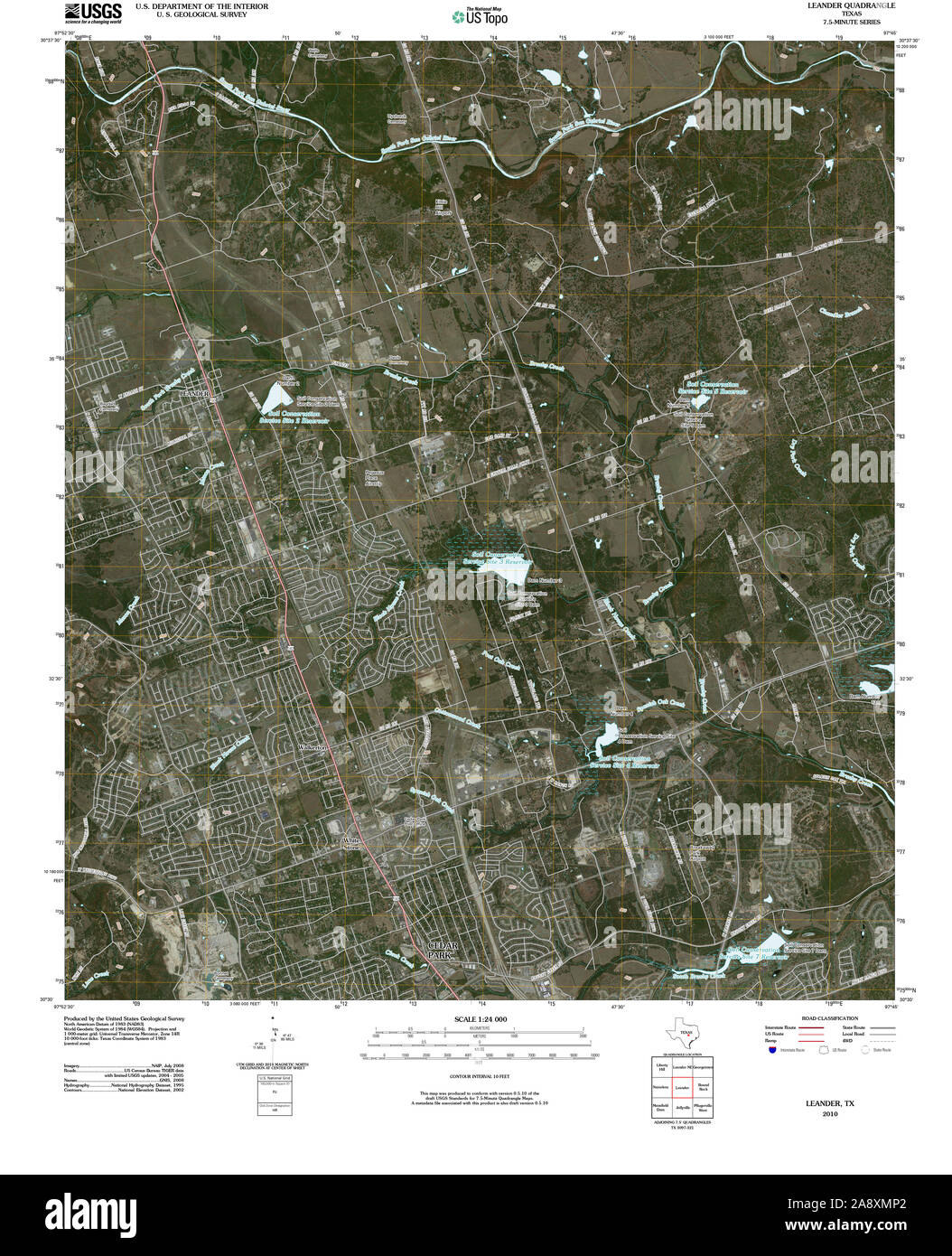 USGS TOPO Map Texas TX Leander 20100507 TM Restoration Stock Photo - Alamy