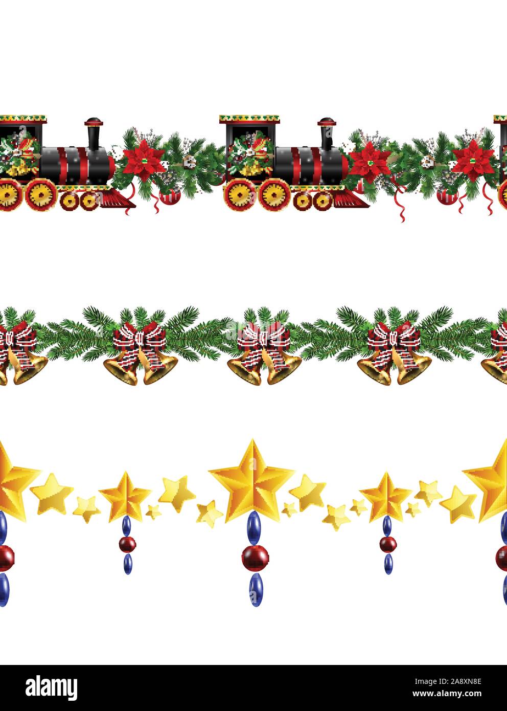 Little Christmas train seamless pattern decorated red ribbon Vector ...