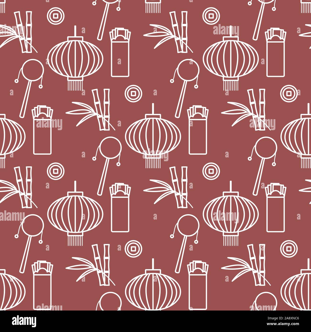 Vector seamless pattern with paper lantern, coin for luck, envelope ...