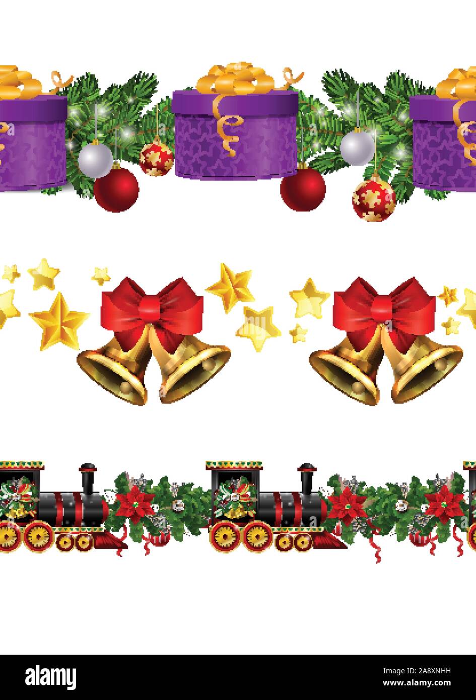 Little Christmas train seamless pattern decorated red ribbon Vector ...