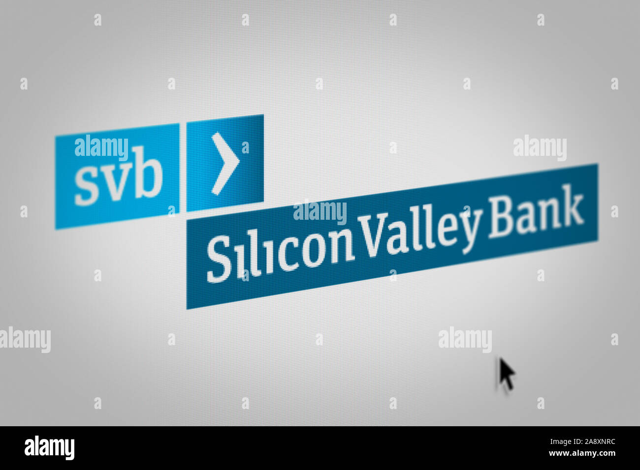 Logo of the public company SVB Financial displayed on a computer screen ...