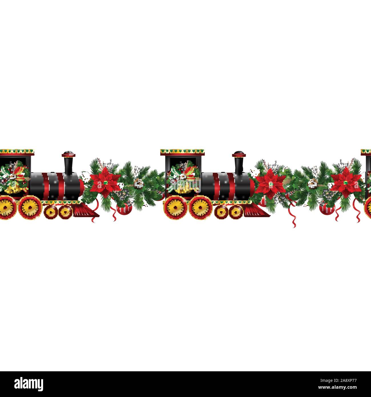 Little Christmas train seamless pattern decorated red ribbon Vector ...