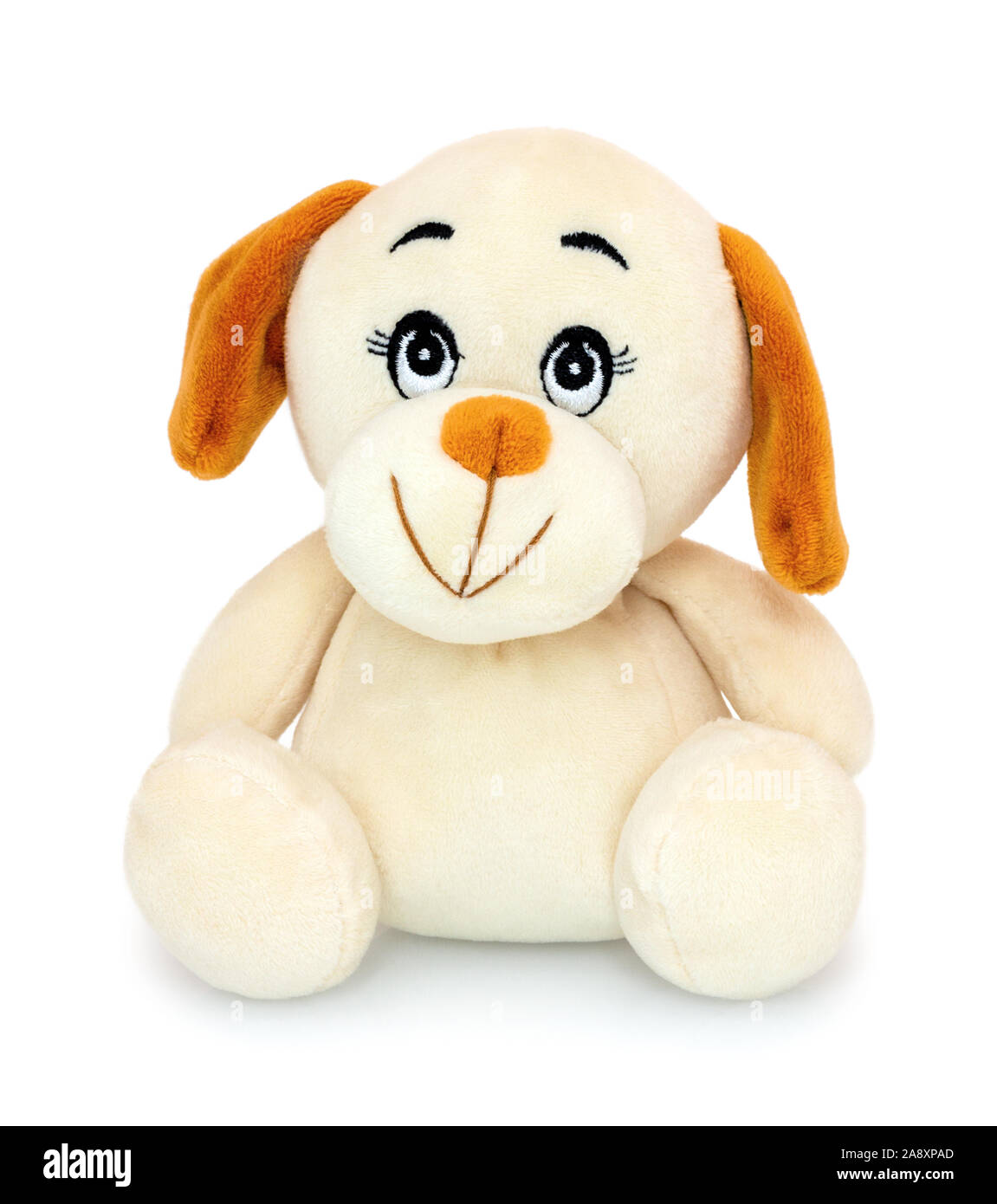 Cute dog doll isolated on white background with shadow reflection ...