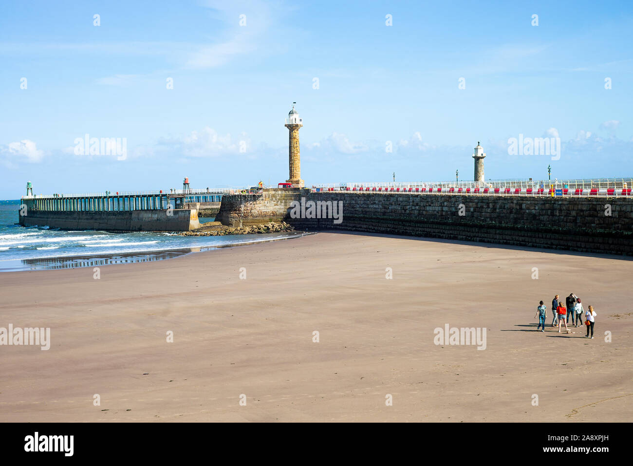 The Beautiful Sandy Beach at Whitby Together With Sea Wall and Entrance ...