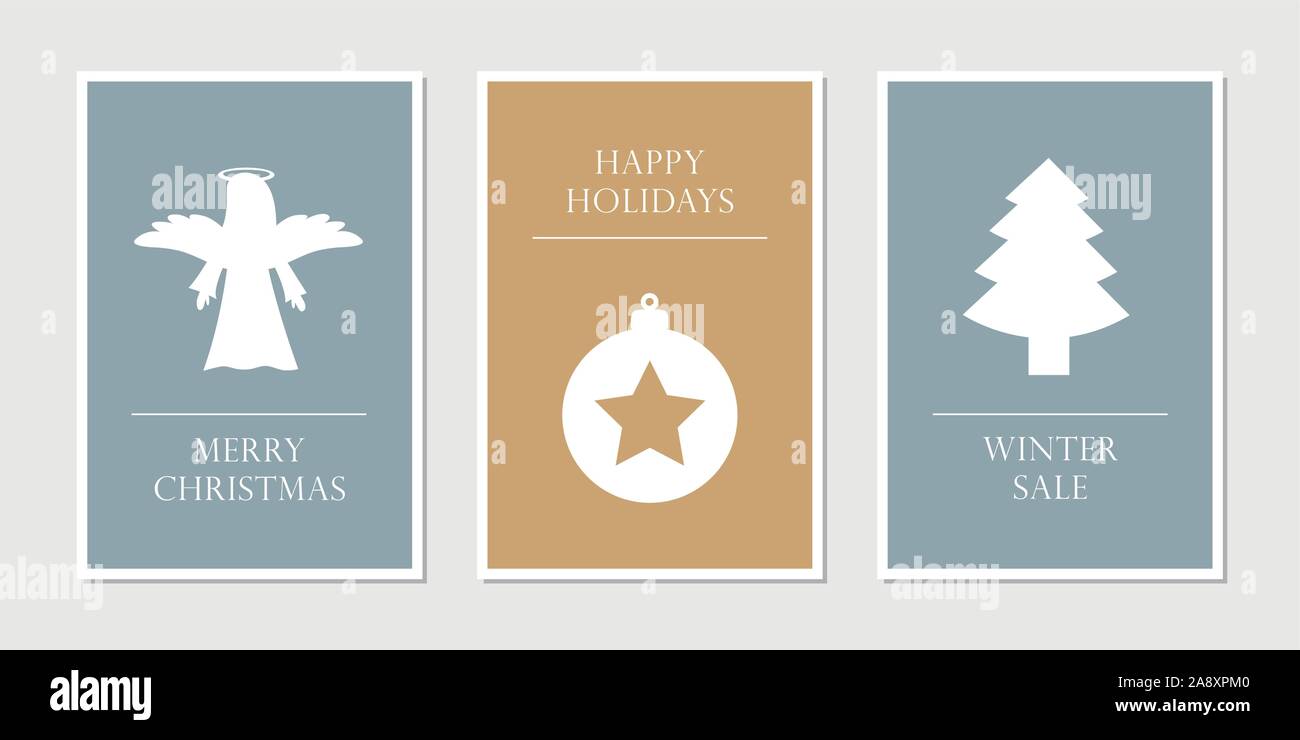 set of christmas greeting cards with angel star and tree vector ...