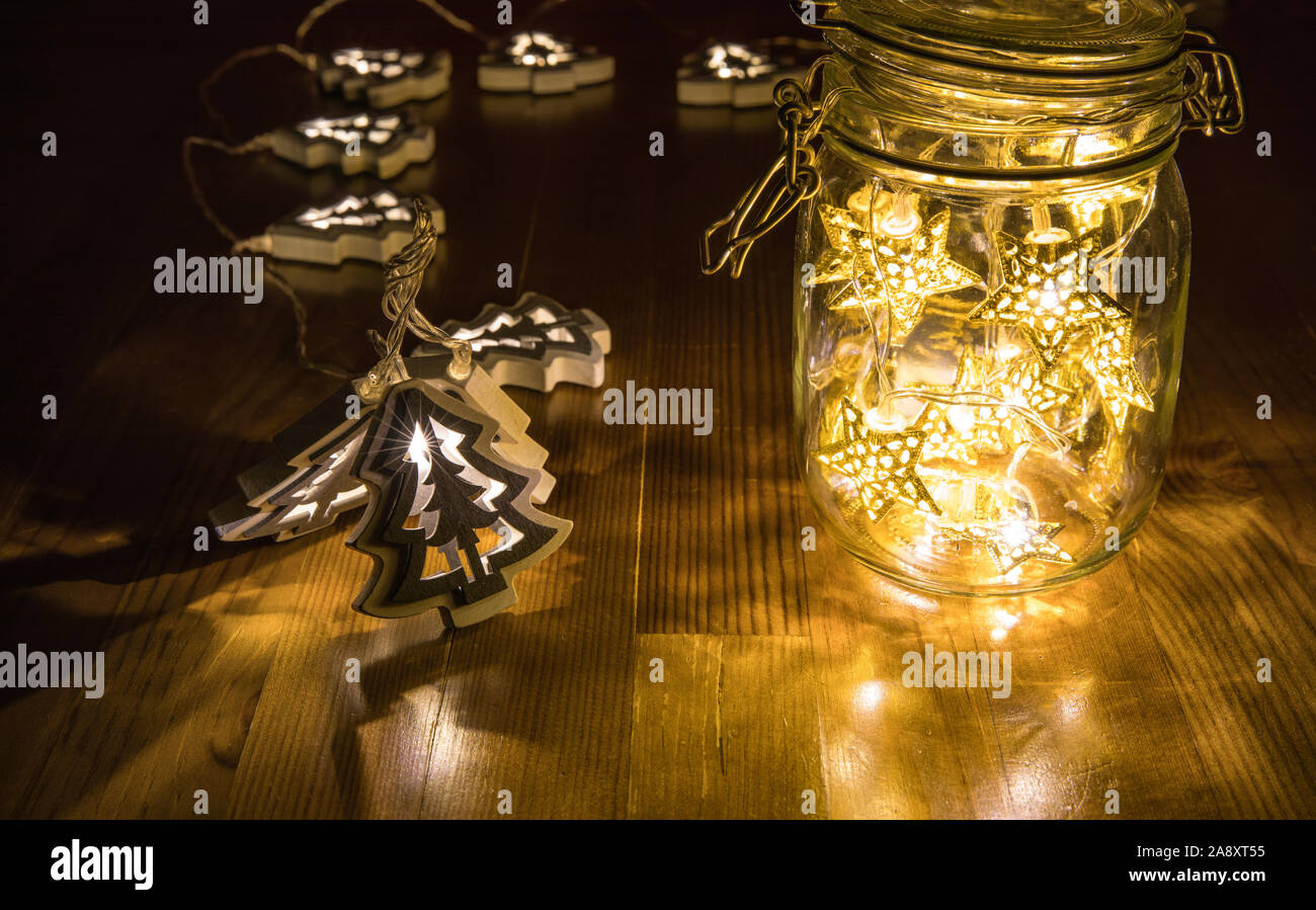 Christmas fairy lights in a mason jar, glowing in the dark, fairy ...