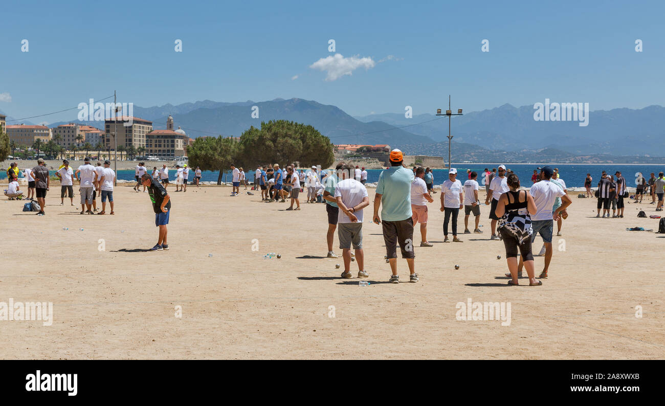 AJACCIO, CORSICA, FRANCE - JULY 13, 2019: Unrecognized players playing ...
