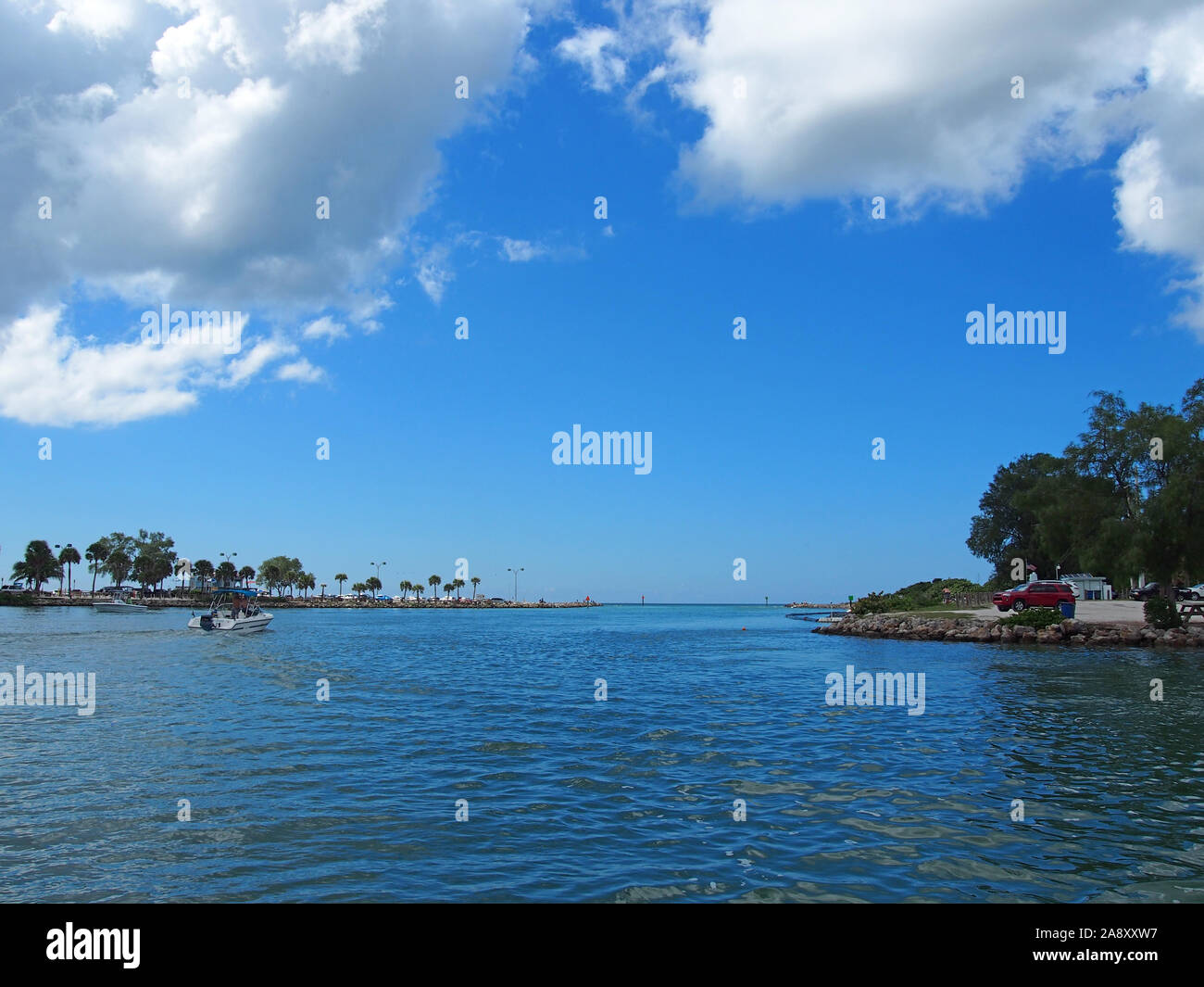 Entrance to the Gulf of Mexico between North Jetty and South Jetty off ...
