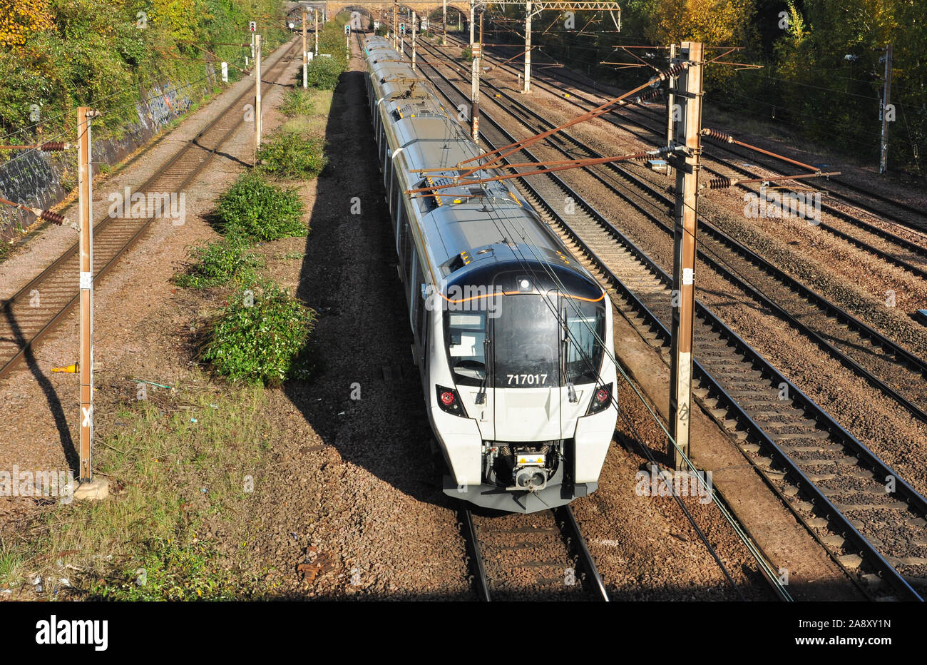 Class 717 suburban EMU forms a local passenger train heading north from ...