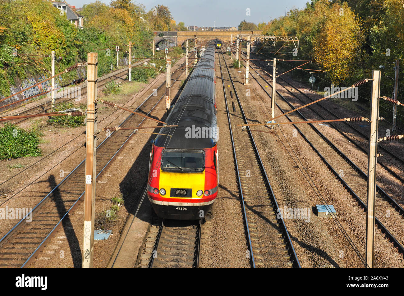 IC125 express diesel heads north from Finsbury Park, London, England ...