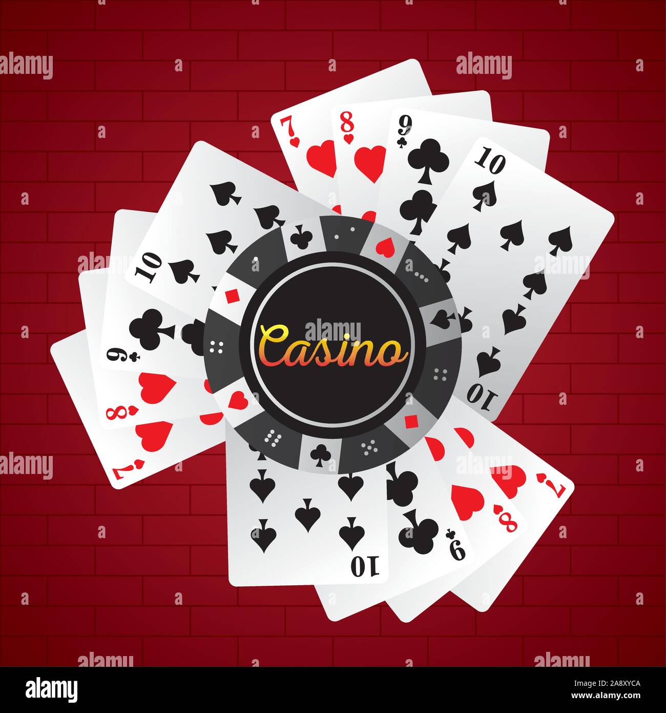 Poker cards with a poker chip on a casino background - Vector ...