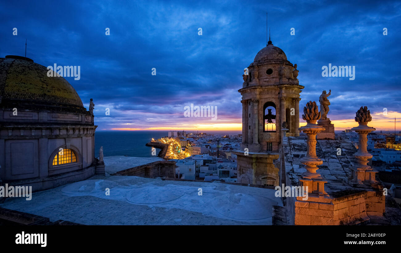 Cadiz Cathedral City View Spectacular Sky at Dusk from East Tower ...