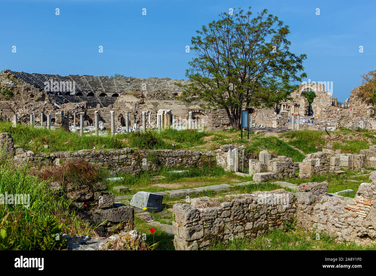 The ruins of the old ancient theater in Side, Turkey archeology ...