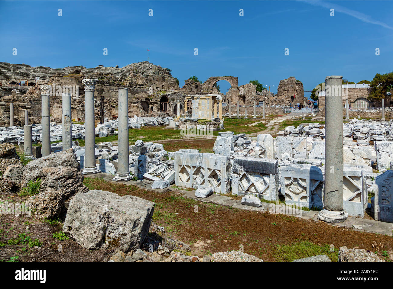 The ruins of the old ancient theater in Side, Turkey archeology ...