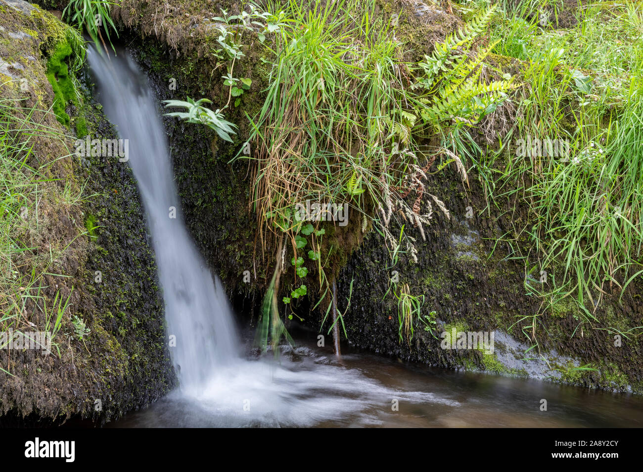 Long exposure of a waterfall on the West Lyn river flowing through the ...