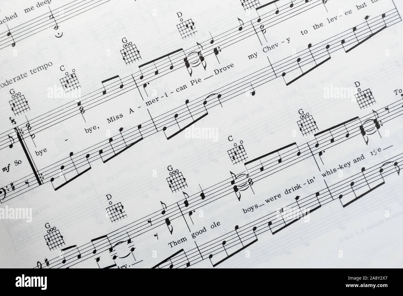 Sheet music for the hit song American Pie by Don Mclean Stock Photo - Alamy