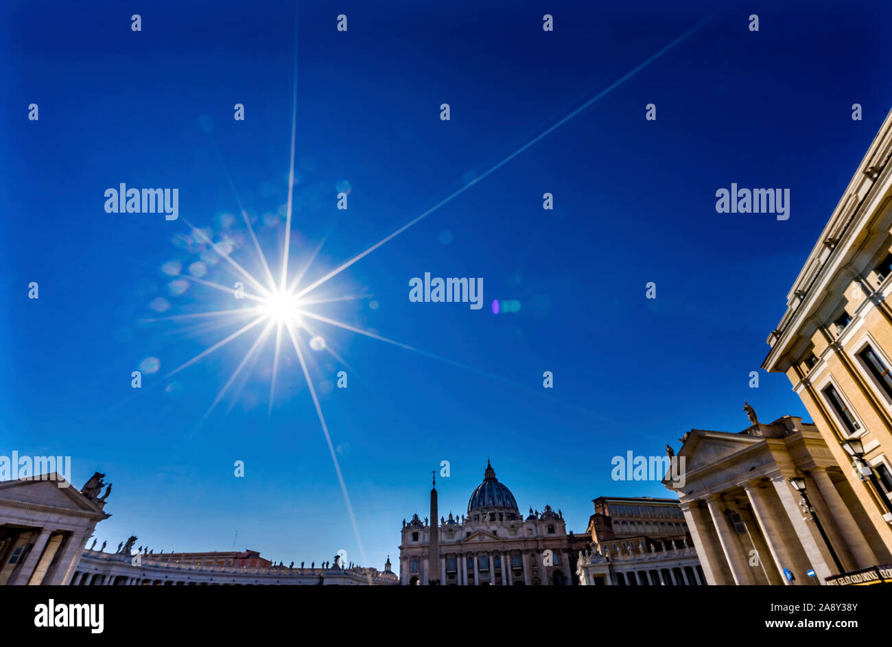 Sun Rays Saint Peter's Square Obelisk Michaelangel Dome Columns Vatican ...