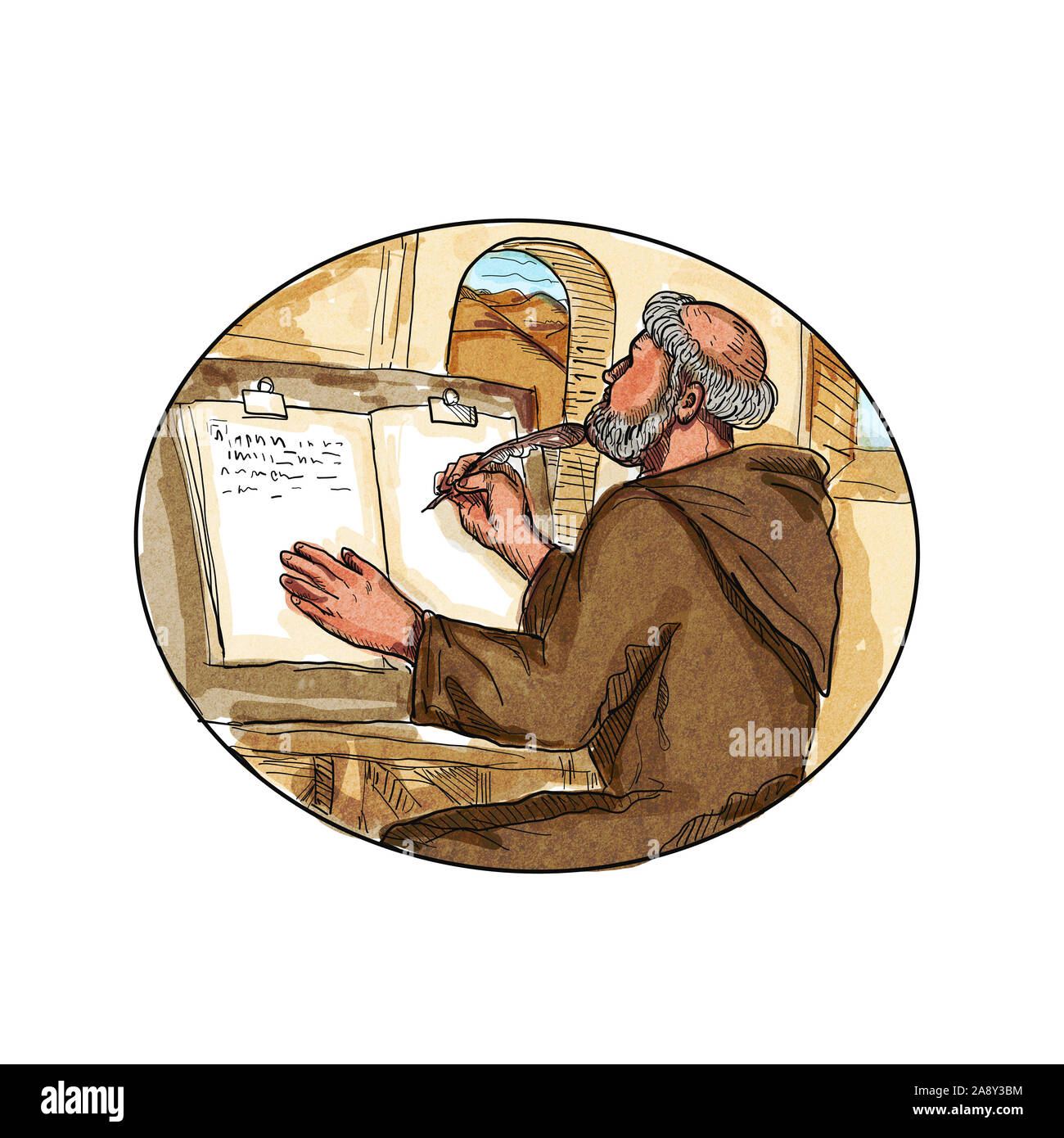 Retro style drawing illustration of a Medieval monk or friar in a ...