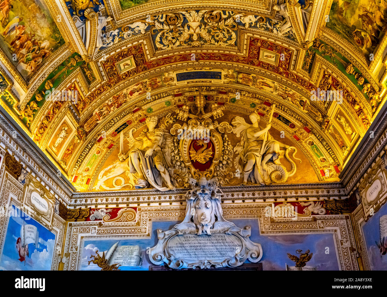 Vatican Museum Colorful Frescoes Ceiling Papal Symbol Map Room Rome Italy Stock Photo - Alamy
